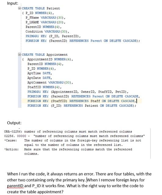 Solved Input: CREATE TABLE Patient (P_ID NUMBER (4), P_EName | Chegg.com