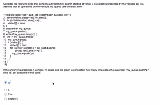 Solved Consider the following code that performs a breadth | Chegg.com
