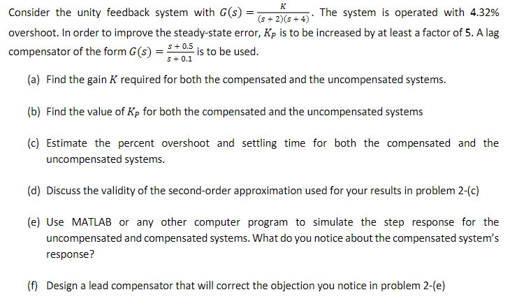 Consider the unity feedback system with | Chegg.com