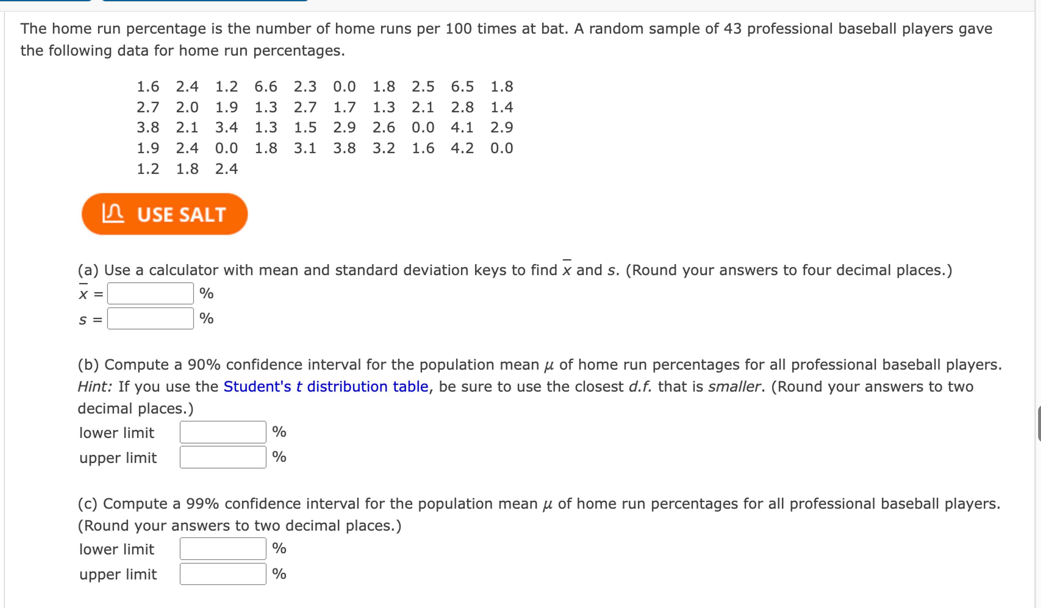 Solved The home run percentage is the number of home runs | Chegg.com