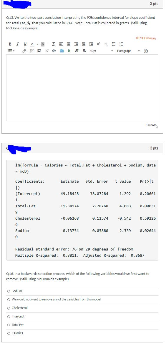 Solved 3 pts Q15. Write the two-part conclusion interpreting | Chegg.com