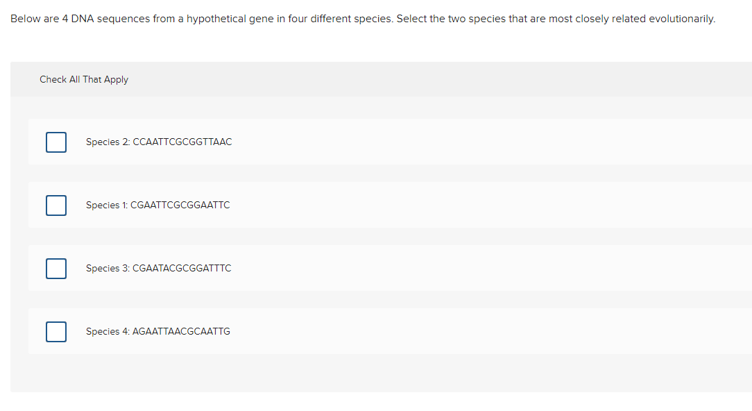 Solved Below are 4 DNA sequences from a hypothetical gene in | Chegg.com