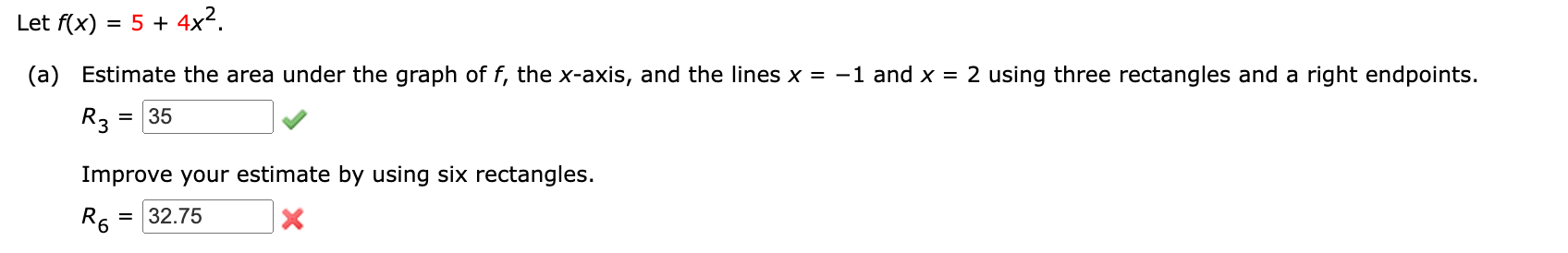 Solved Let f(x)=5+4x2. (a) Estimate the area under the graph | Chegg.com