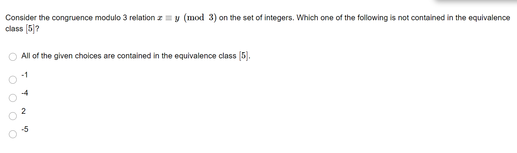 Solved Consider the congruence modulo 3 relation x = y (mod | Chegg.com