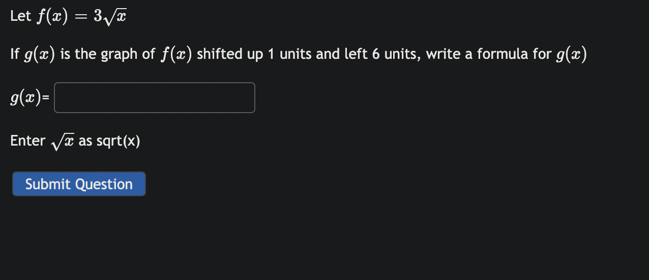 Solved Let f(x)=3x If g(x) is the graph of f(x) shifted up 1 | Chegg.com