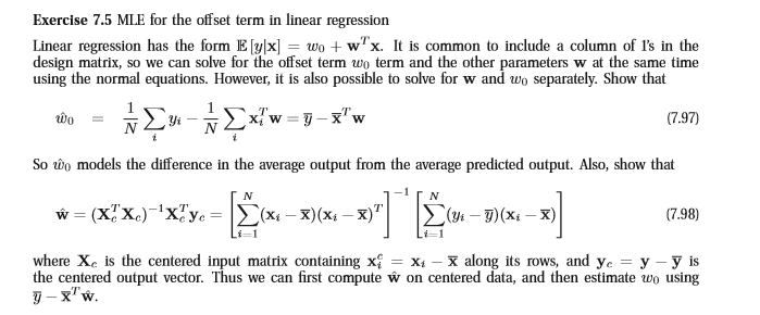 Solved Exercise 7.5 MLE for the offset term in linear | Chegg.com
