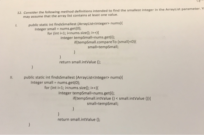 Solved 12. Consider the followi ing method definitions | Chegg.com
