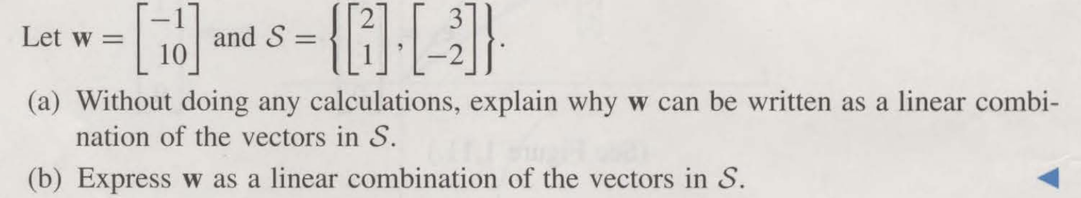 Solved Let w= and S = ={[1]-[-2] 10 (a) Without doing any | Chegg.com