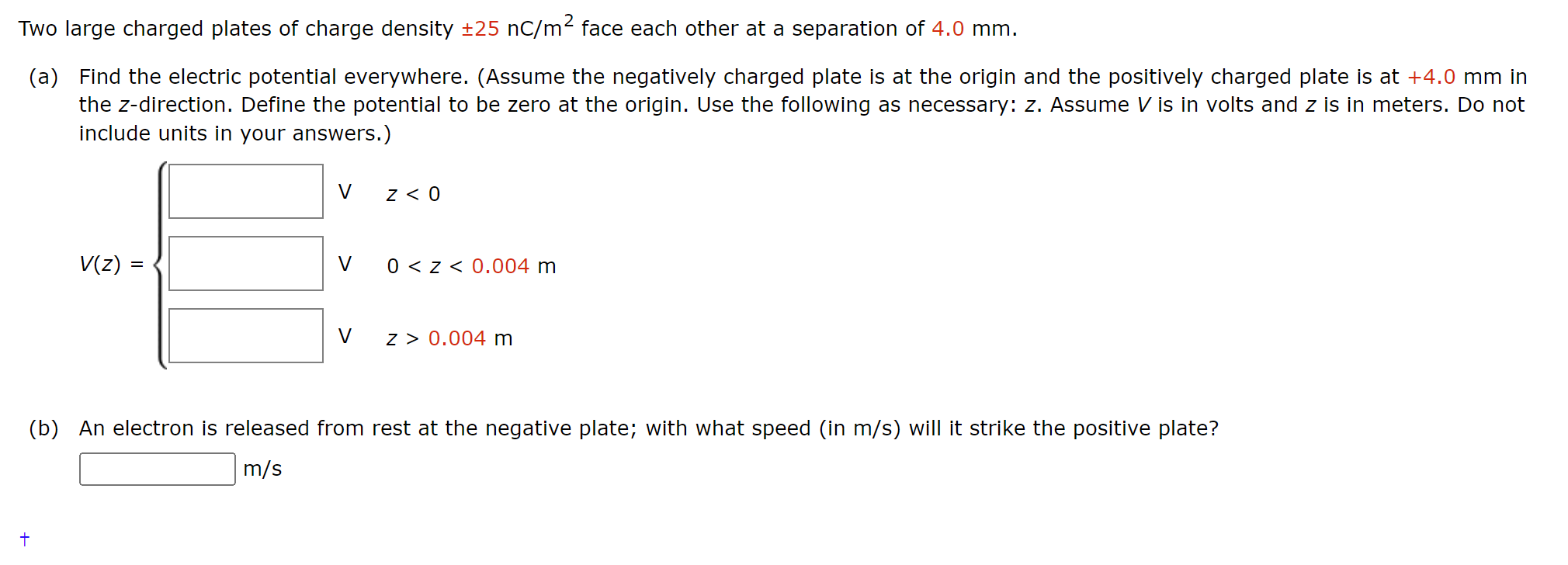 Two large charged plates of charge density ±25nC/m2 | Chegg.com