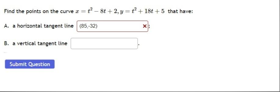 Solved Find the points on the curve x=t2−8t+2,y=t2+18t+5 | Chegg.com