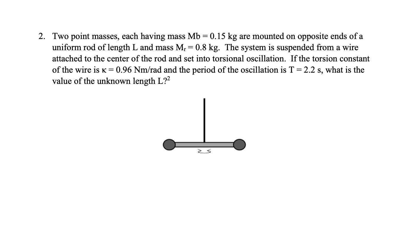 Solved 2. Two point masses, each having mass Mb = 0.15 kg | Chegg.com