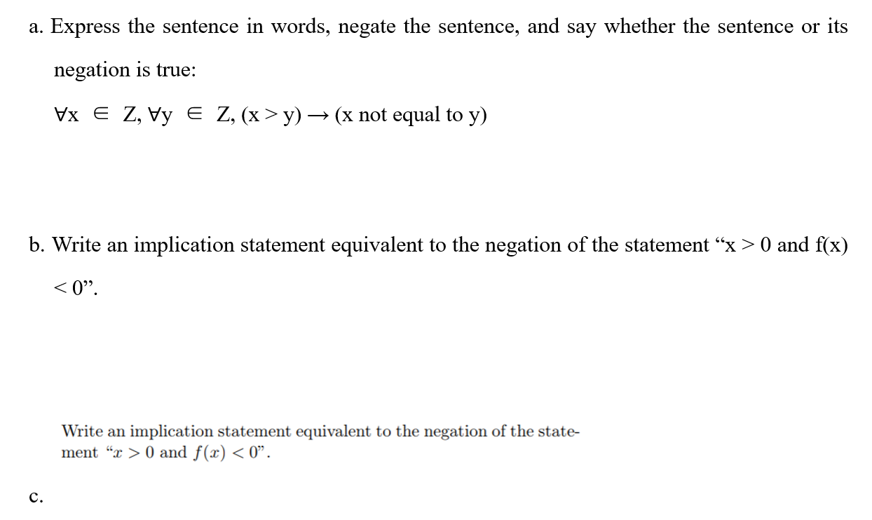 Solved a. Express the sentence in words, negate the | Chegg.com