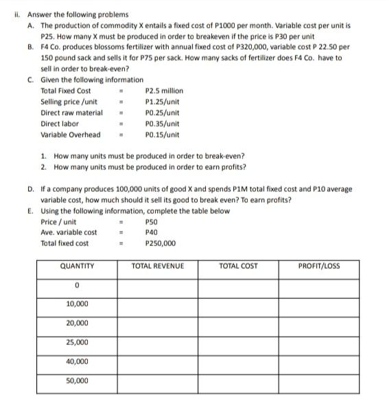 Solved 1. Answer the following problems A. The production of | Chegg.com