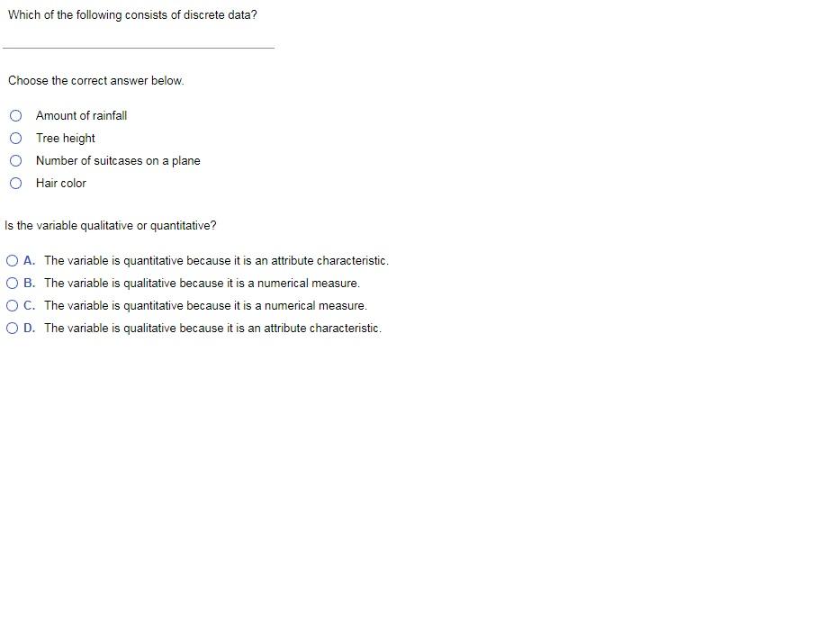 Solved Which Of The Following Consists Of Discrete Data 