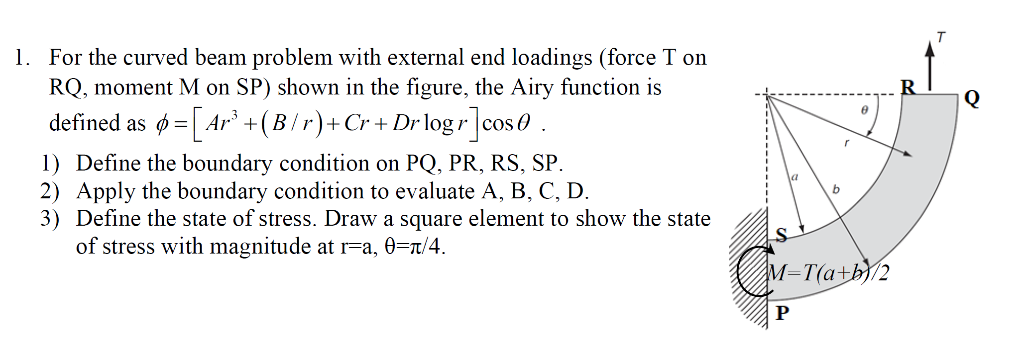 1. For the curved beam problem with external end | Chegg.com