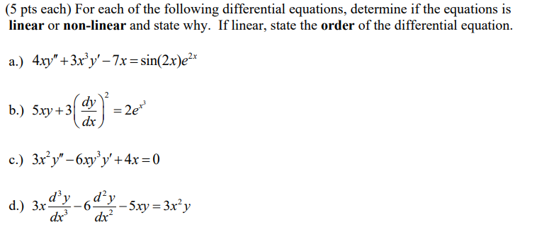 Solved (5 pts each) For each of the following differential | Chegg.com
