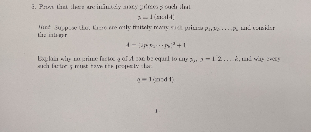Solved 5. Prove that there are infinitely many primes p such | Chegg.com