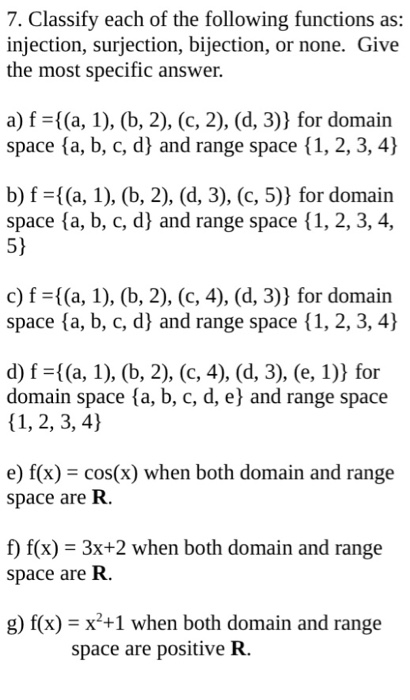 Solved 7. Classify each of the following functions as: | Chegg.com