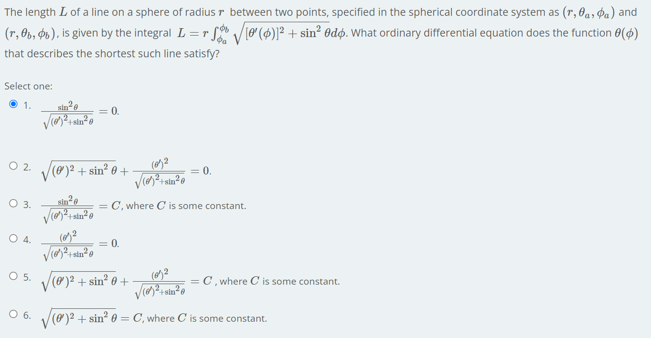 Solved The length L of a line on a sphere of radius r | Chegg.com