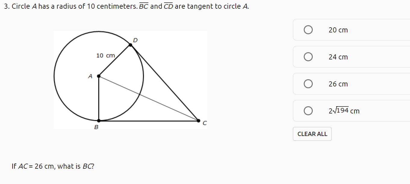 Solved 3. Circle A has a radius of 10 centimeters. BC and CD | Chegg.com