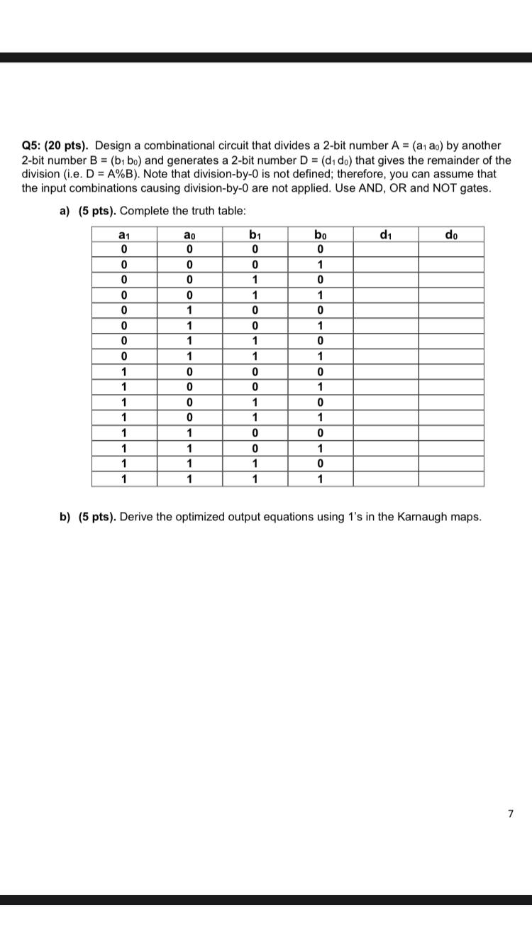 Solved Q5: (20 pts ). Design a combinational circuit that | Chegg.com