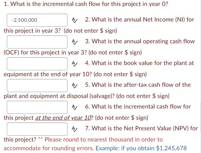 1. What is the incremental cash flow for this project | Chegg.com
