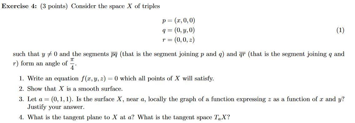 Solved Exercise 4: (3 points) Consider the space X of | Chegg.com