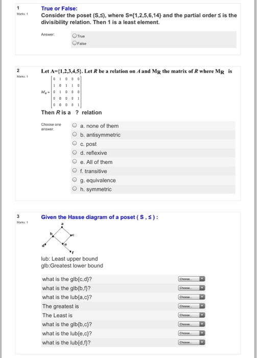 Solved True or False s1 Consider the poset (S,S), where S | Chegg.com