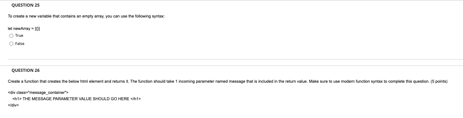 Solved A modern js function does NOT require parenthesis | Chegg.com