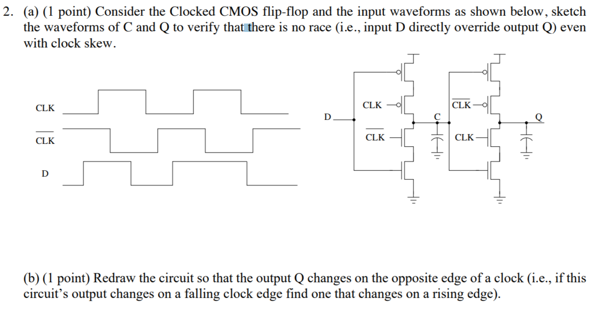 Solved 2. (a) (1 point) Consider the Clocked CMOS flip-flop | Chegg.com