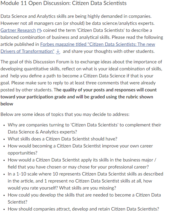 Solved Module 11 ﻿Open Discussion: Citizen Data | Chegg.com