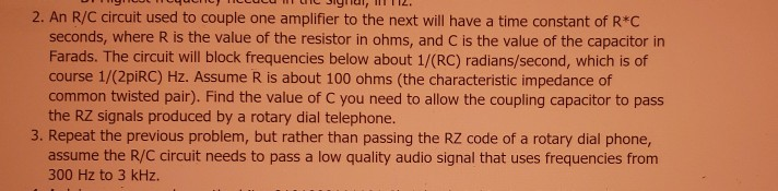 Solved wy , uu 112. 2. An R/C circuit used to couple one | Chegg.com