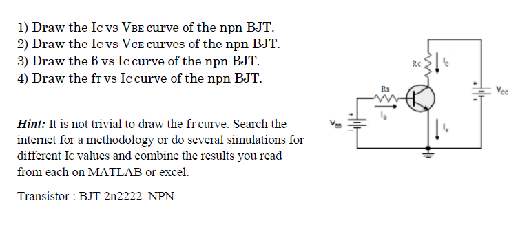 1) Draw the Ic vs VBE curve of the npn BJT. 2) Draw | Chegg.com