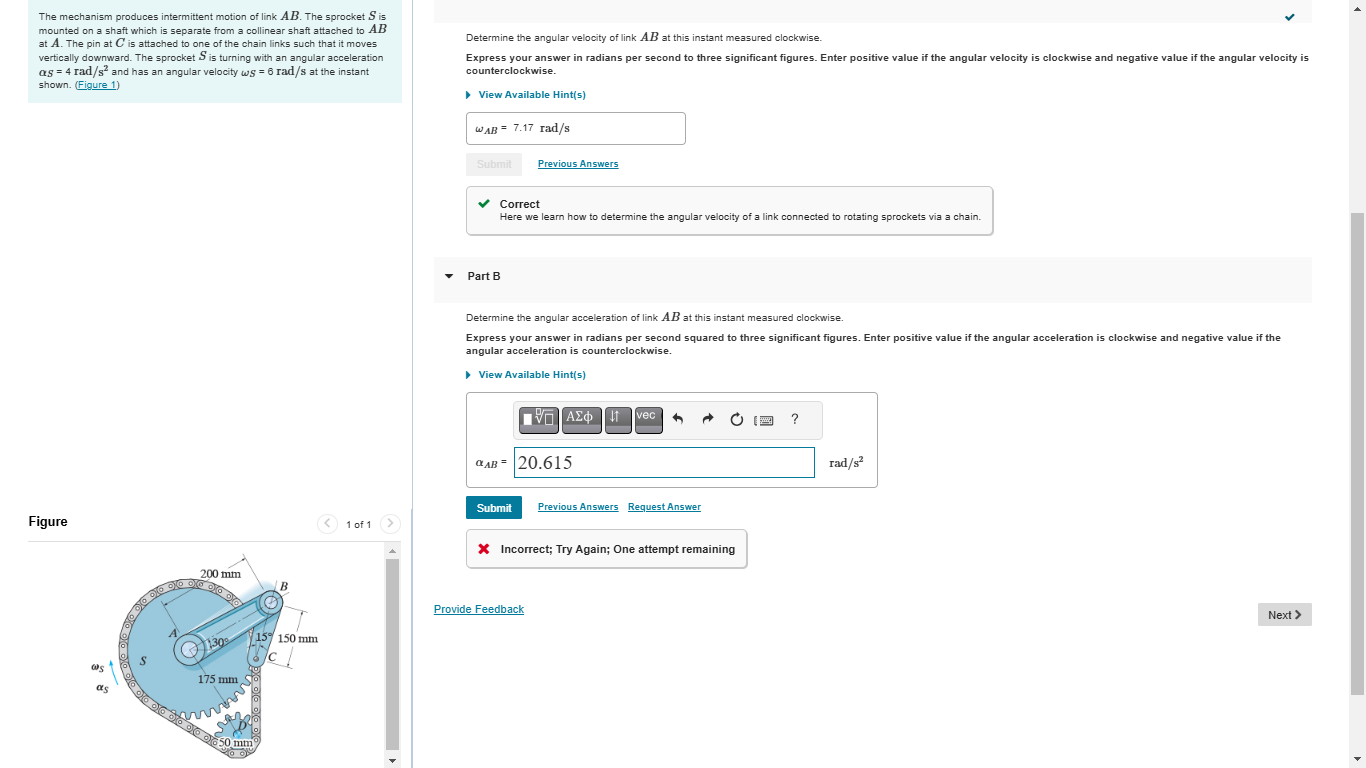 Solved Part BDetermine the angular acceleration of link AB | Chegg.com