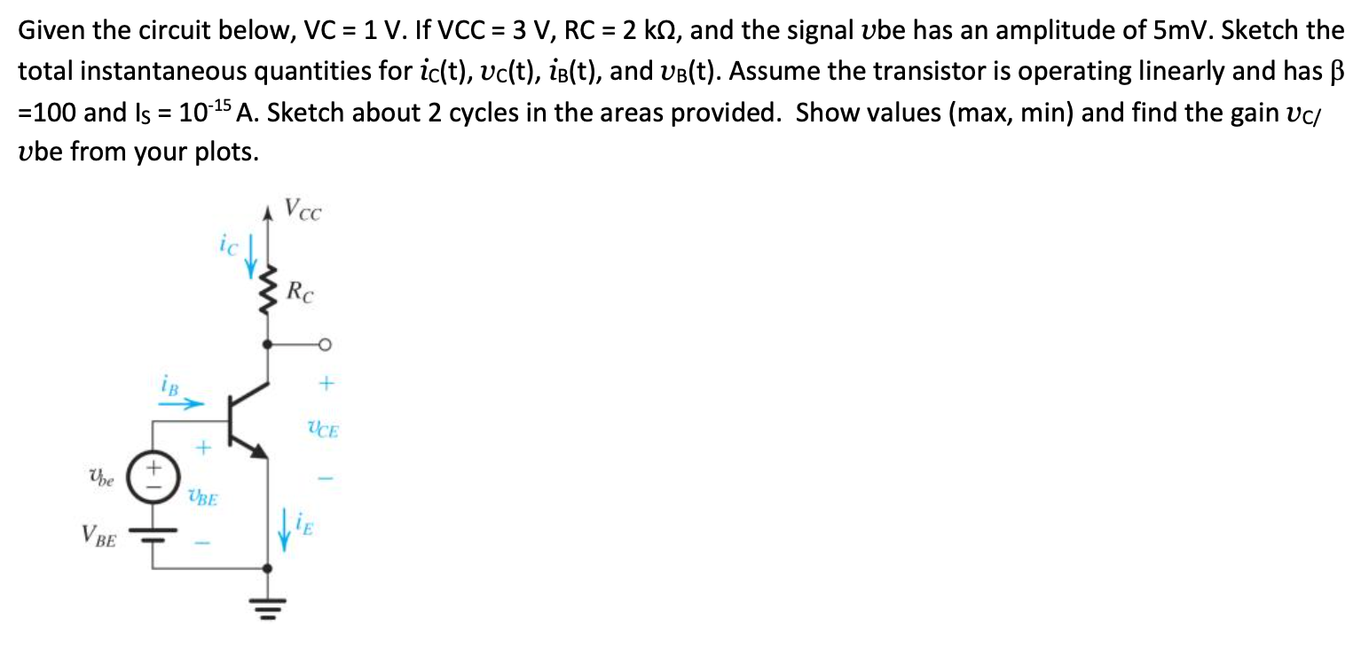 Solved Given the circuit below, VC=1 V. If VCC=3 V,RC=2kΩ, | Chegg.com