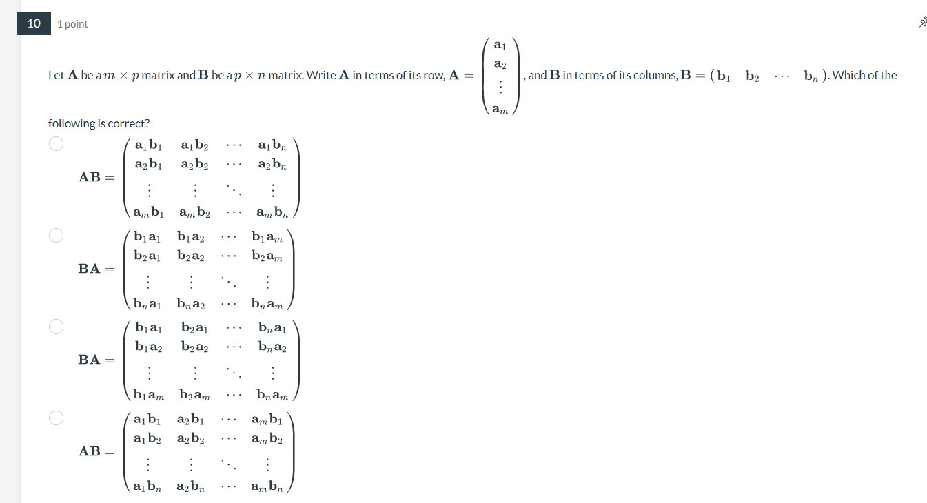 Solved Which of the following is the inverse of the matrix | Chegg.com