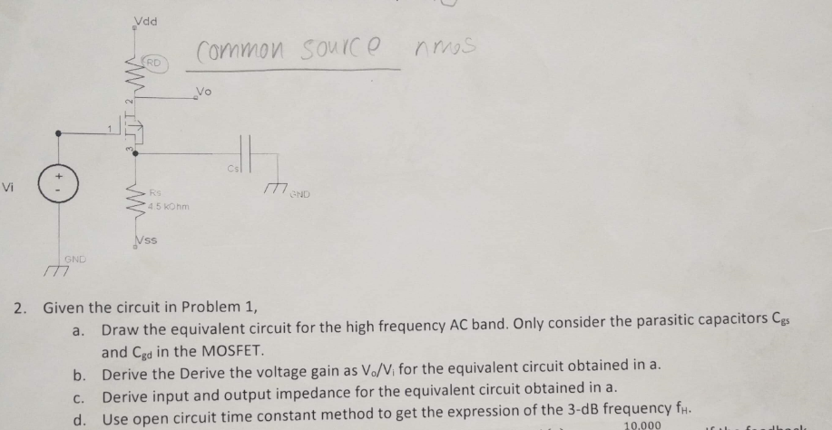 Solved Vdd Vo Vi RS GND Vss GND 2. Given the circuit in | Chegg.com