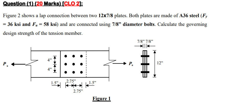 Solved Figure 2 shows a lap connection between two 12×7/8 | Chegg.com