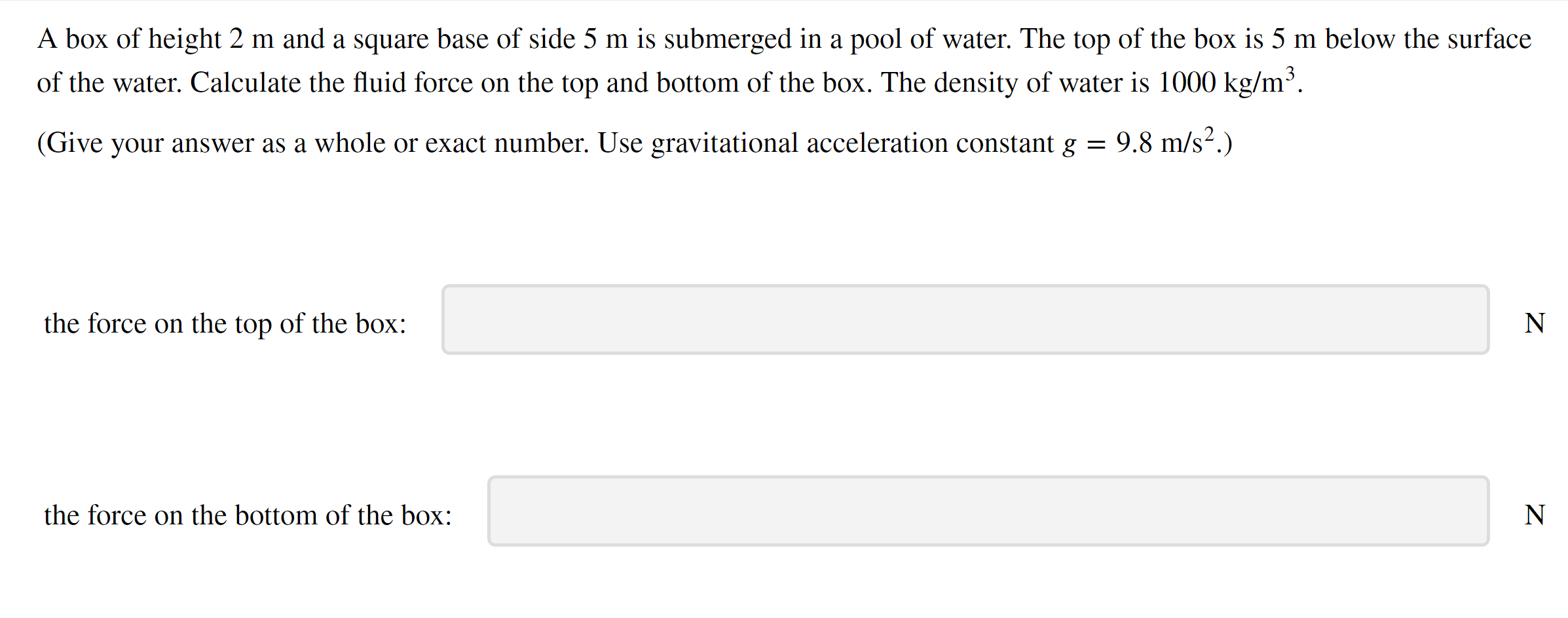Solved A box of height 2 m and a square base of side 5 m is | Chegg.com