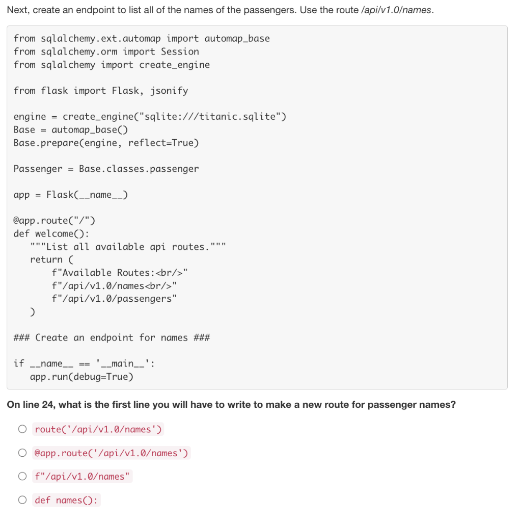 Solved Next, create an endpoint to list all of the names of | Chegg.com