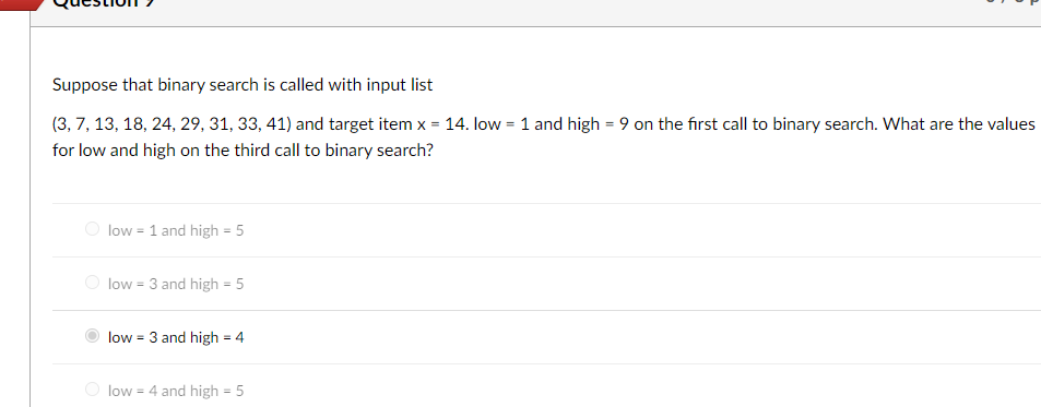 Solved Suppose that binary search is called with input list | Chegg.com