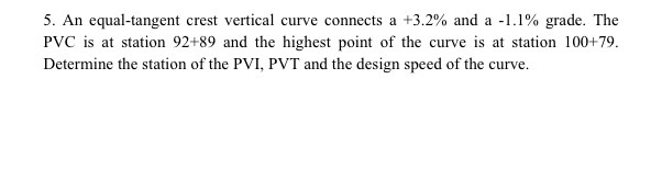 Solved An equal-tangent crest vertical curve connects a | Chegg.com