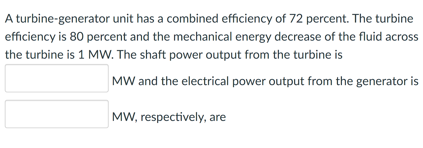 Solved A turbine-generator unit has a combined efficiency of | Chegg.com