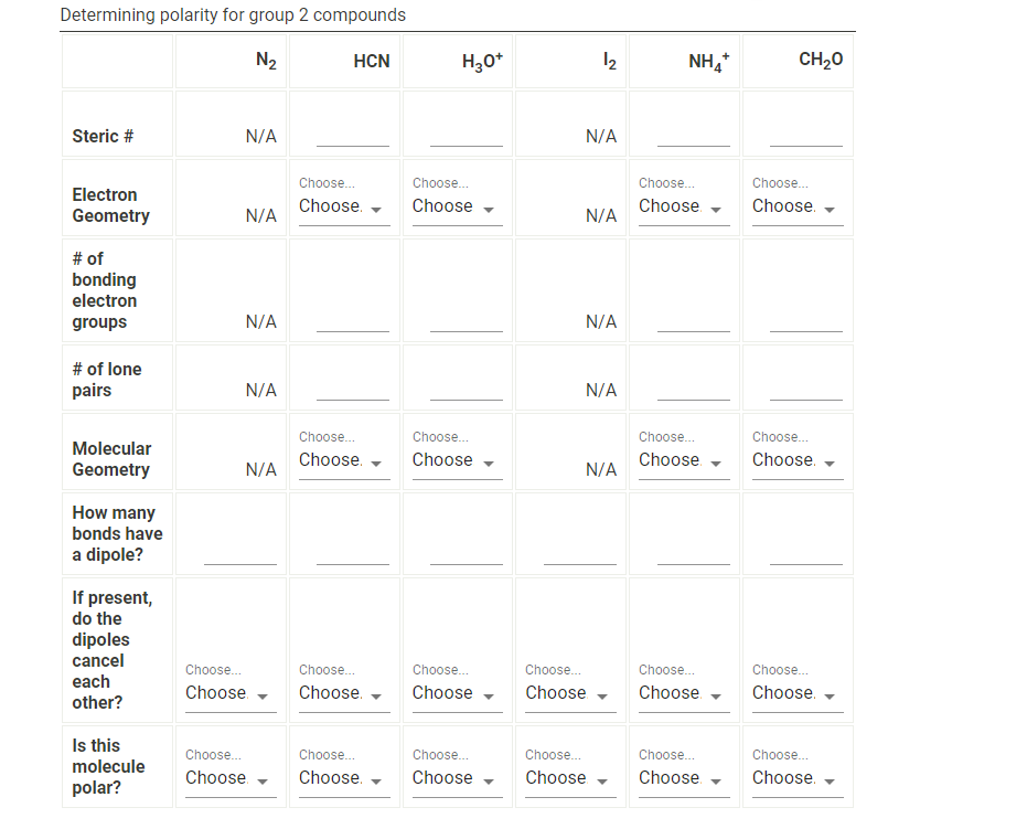 Solved Determining polarity for group 2 compounds N2 HCN | Chegg.com