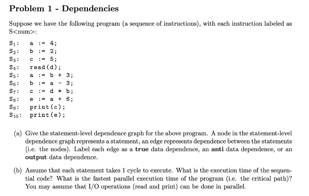 Problem 1 - Dependencies Suppose we have the | Chegg.com