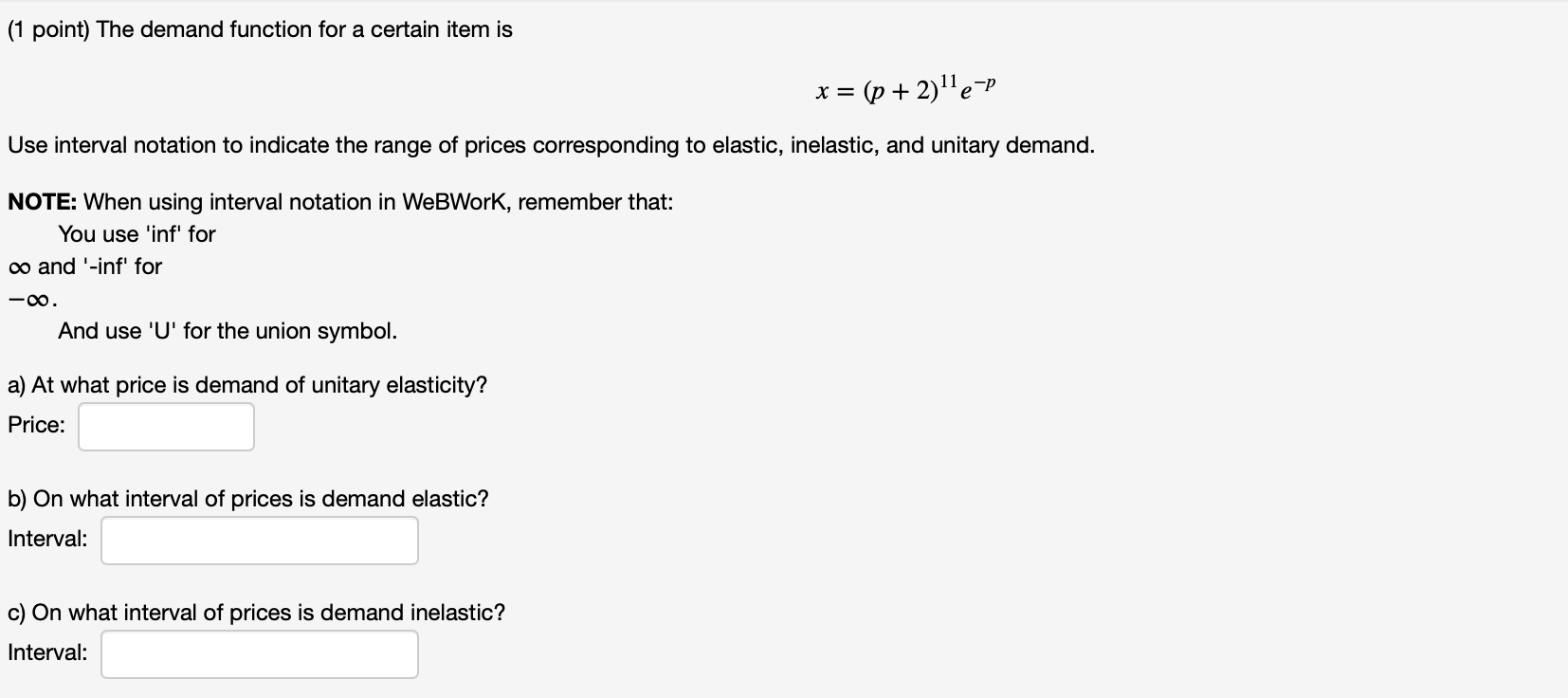 x=(p+2)11e−p Use interval notation to indicate the | Chegg.com