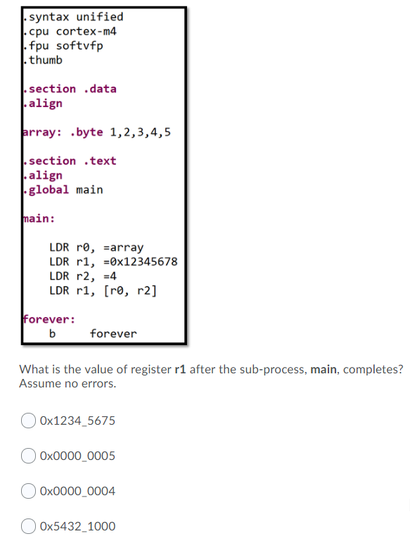 Solved syntax unified -cpu cortex-m4 . fpu softvfp 1. thumb | Chegg.com