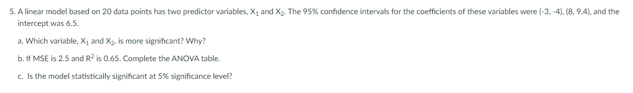 Solved 5. A linear model based on 20 data points has two | Chegg.com