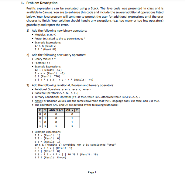 Solved 1 Problem Description Postfix Expressions Can Be 