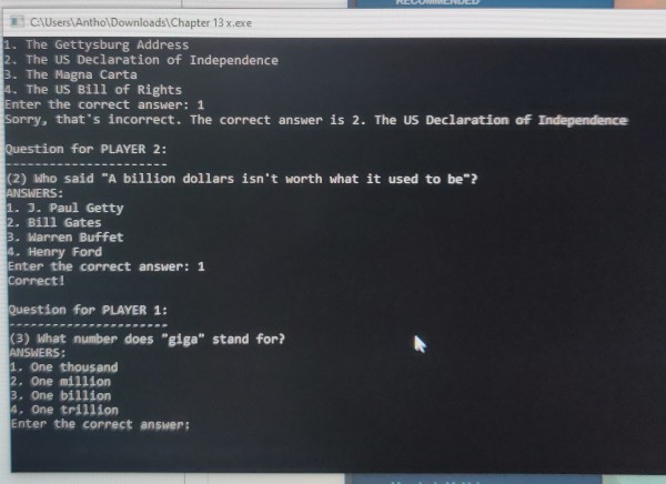 Solved 19. Trivia Game In this programming challenge you | Chegg.com